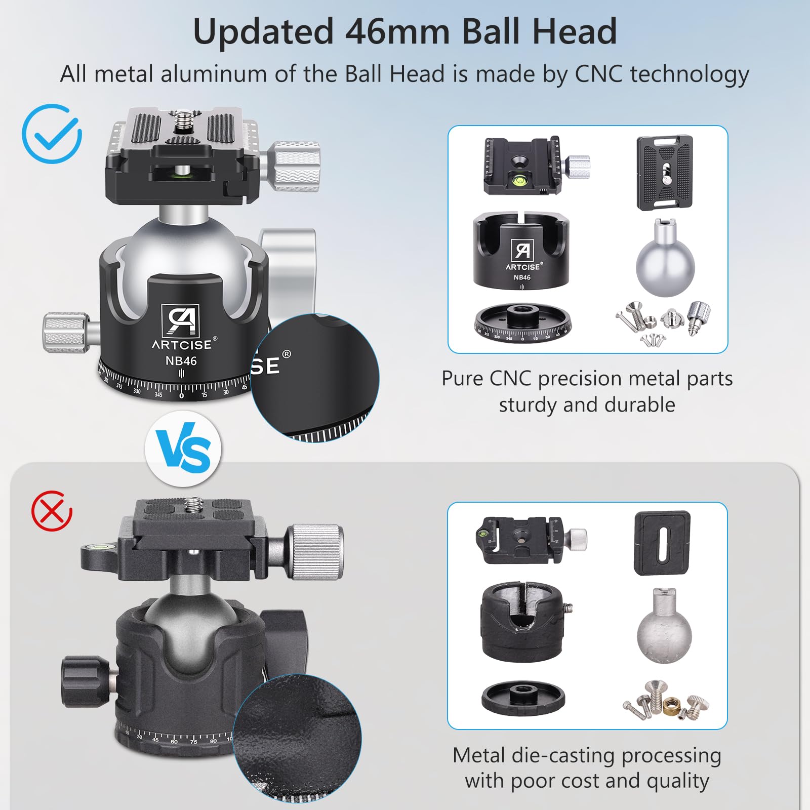 ARTCISE NB46 Ball Head Tripod ARTCISE NB46 Low Profile Ball Head - 44lb ...