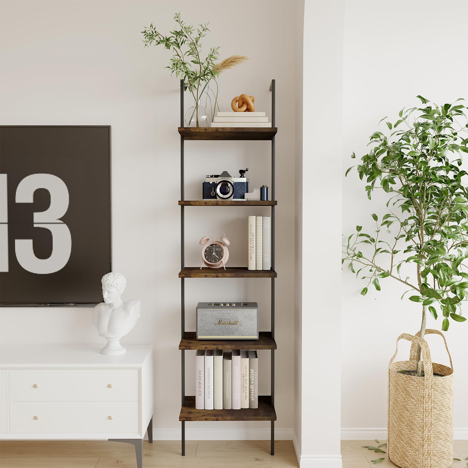 Snapklik.com : Aboxoo Ladder Shelf 5 Tiers Metal Industrial Bookshelf ...