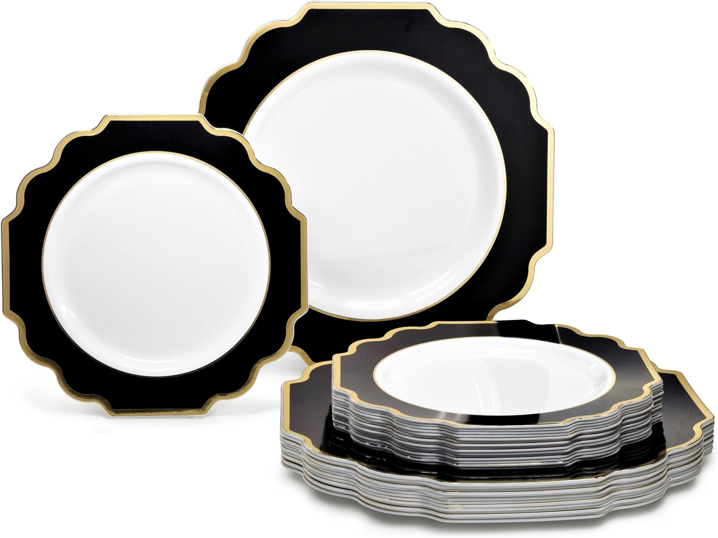 Amazon.com | Contemporary Collection Combo Clear Plates with Black Rim ...