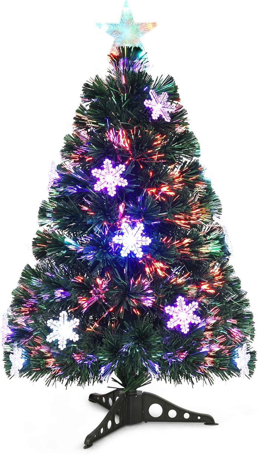 Amazon.com: HAPPYGRILL 3FT Pre-lit Fiber Optic Christmas Tree ...