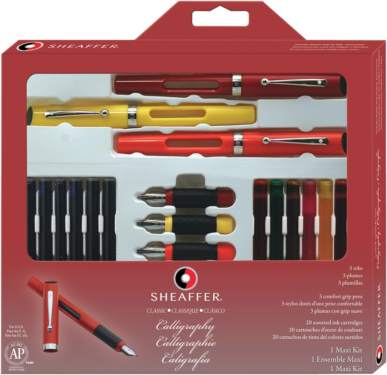 Amazon.com : Sheaffer Calligraphy Maxi Kit 3 Nib Grades Ink Cartridges ...
