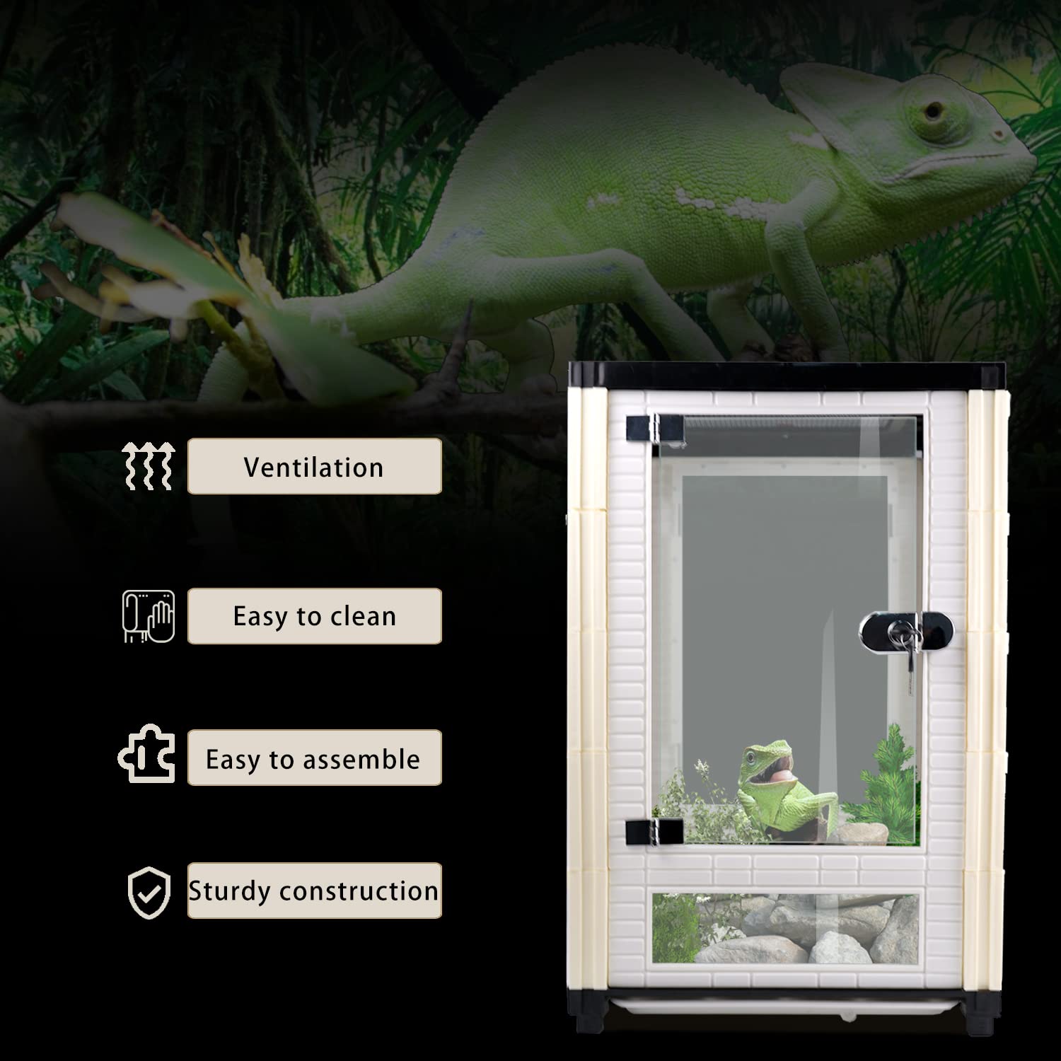 crapelles Large Pet Cage Tank, 15.7" x 15.7" x 23.6" Knock Down Reptile Tank, Reptile Terrarium ...