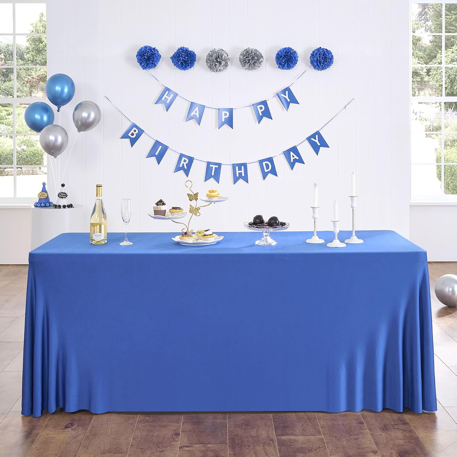 Mantel de 3 lados de elastano azul rey de 6 pies para mesas ...