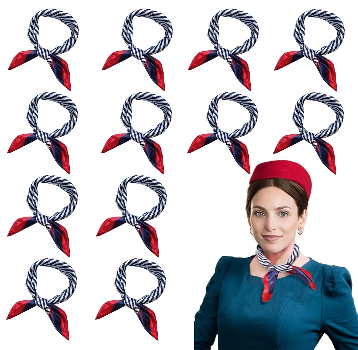 Amazon.com: WETEPUXI 12 Pieces Sailor Scarf Red White and Blue Flight Attendant Imitated Silk ...