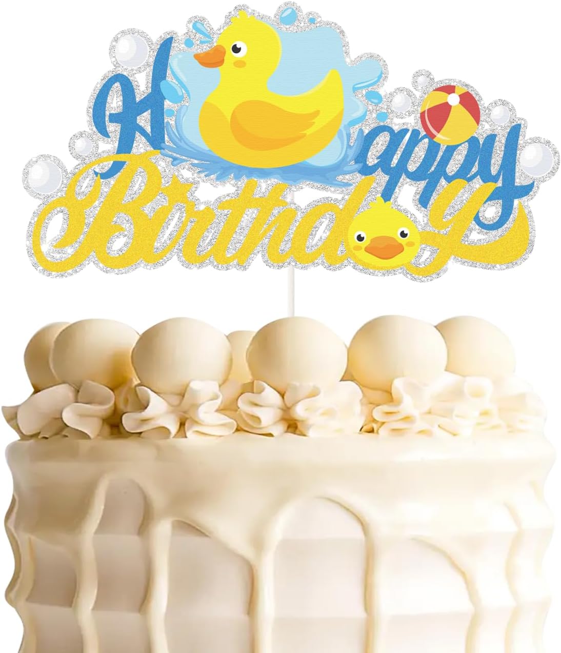 Amazon.com: Yellow Duck Happy Birthday Cake Topper,Cute Duck Theme Baby ...