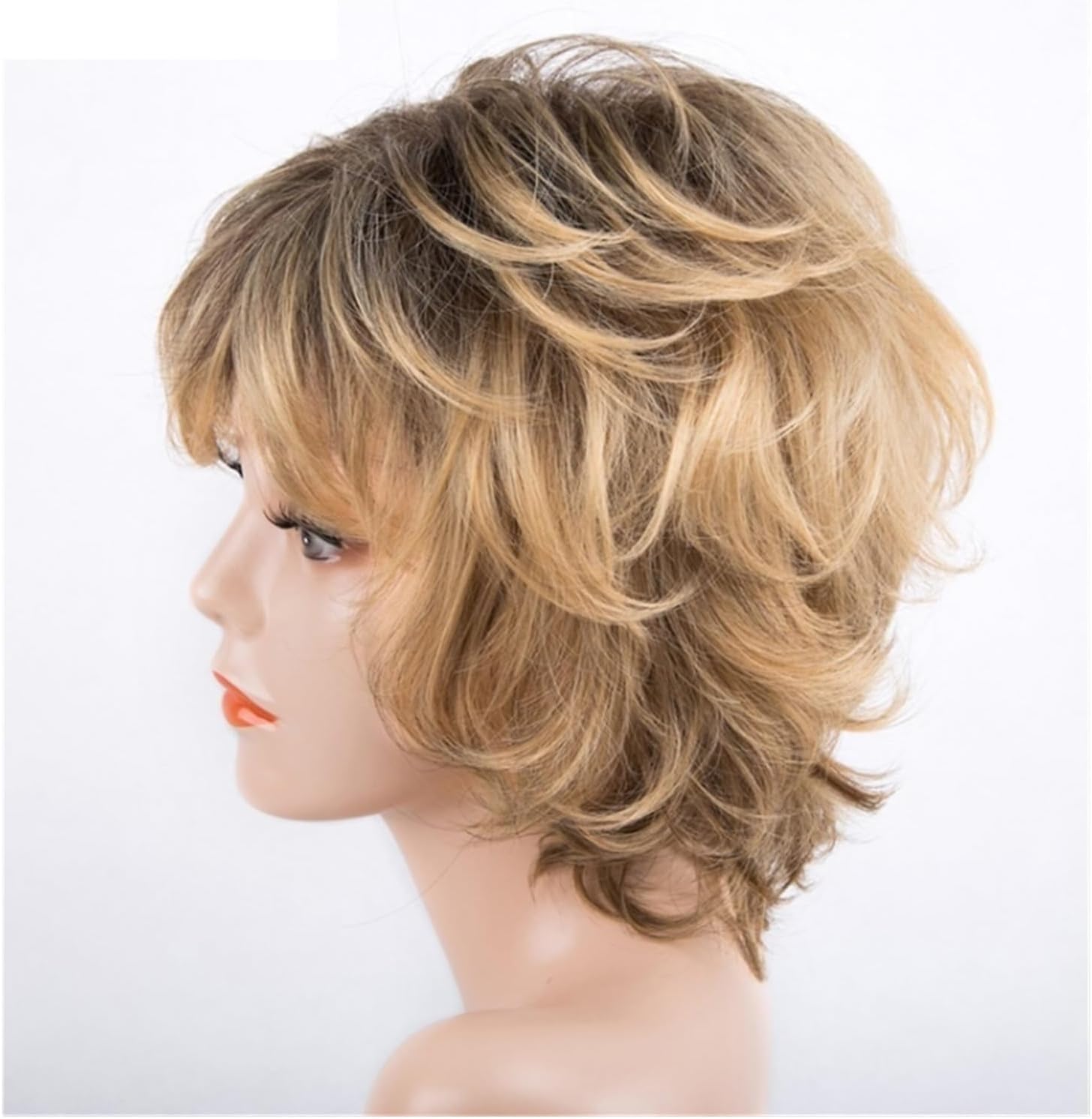Amazon.com: NTIYOU Wig Short Brown Curly Wigs with Blonde Highlight ...