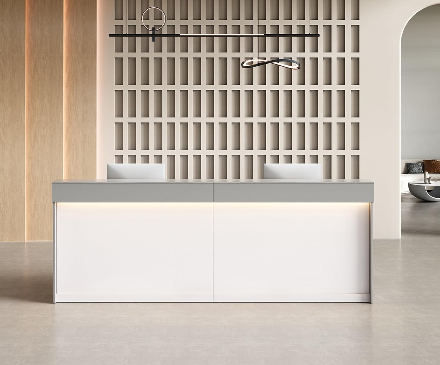 Straight Reception Desk with LED Lights, Front Desk Receptionist ...