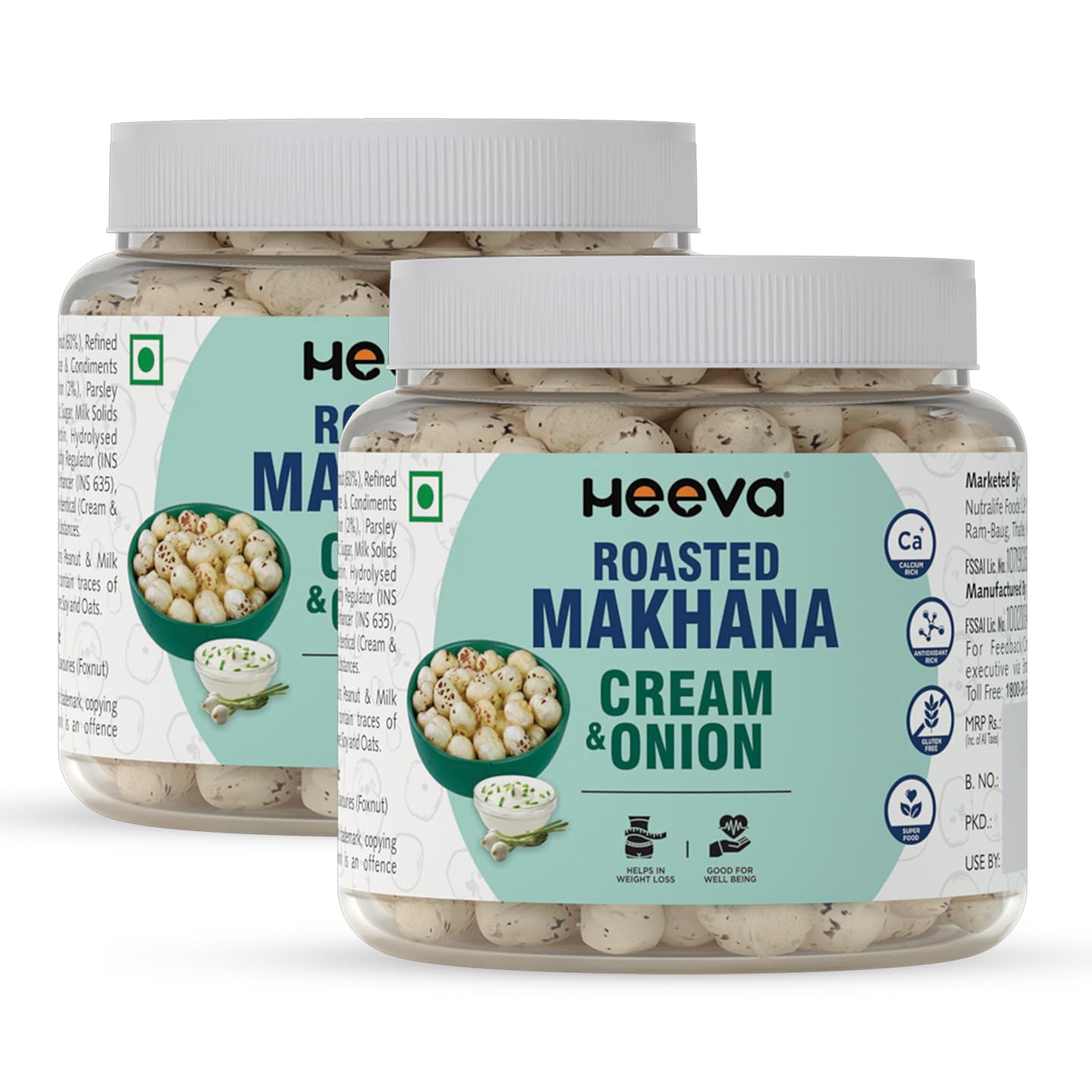 Heeva Roasted Makhana | Cream & Onion Flavour 100g (Pack of 2) | Fox ...