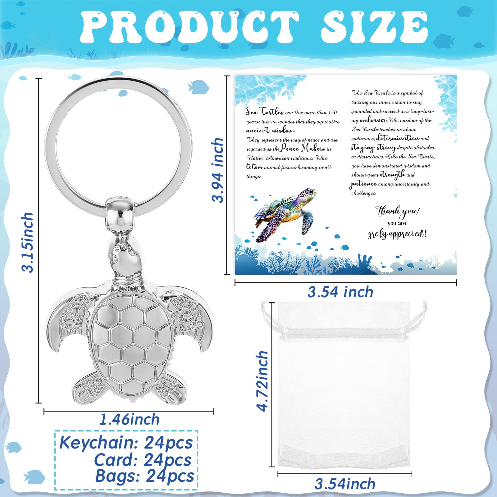 Snapklik.com : 24 Set Sea Turtle Keychain Bulk Gifts Employee ...