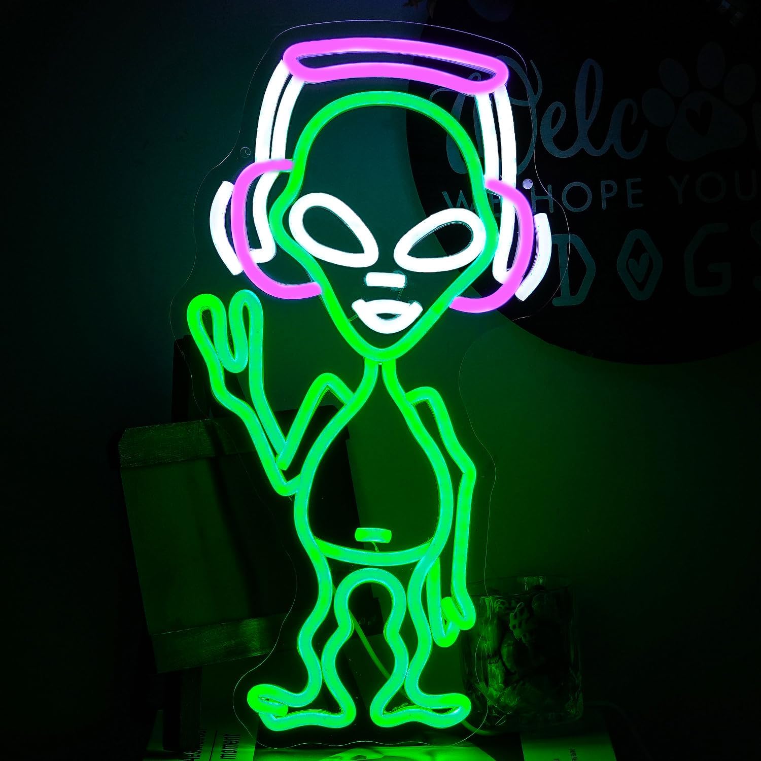 Alkkign Alien Neon Sign for Wall Decor - Green Music Neon Light ...