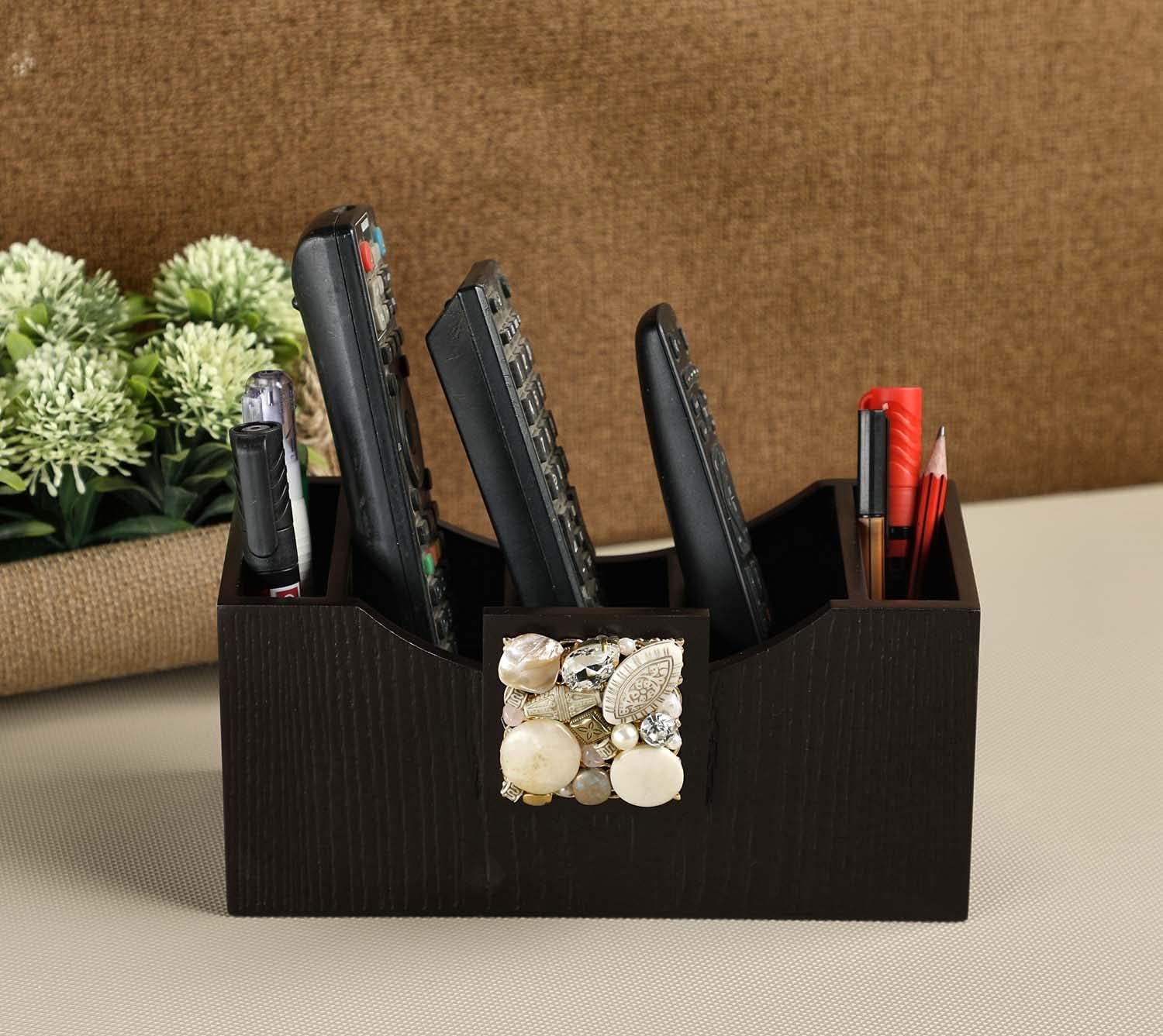 BLUEWUD Otto Engineered Wood Multicompartment Remote Holder/Stand, Desk ...