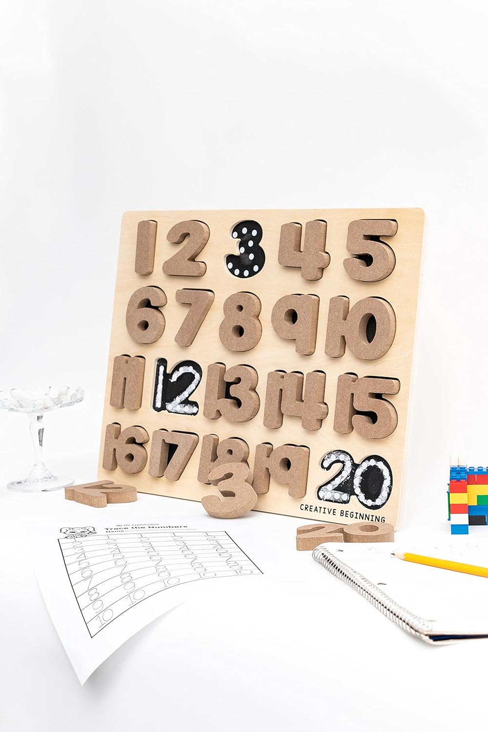 Wooden Number Puzzle with Chalkboard Base with Tracers Number Peg Board ...