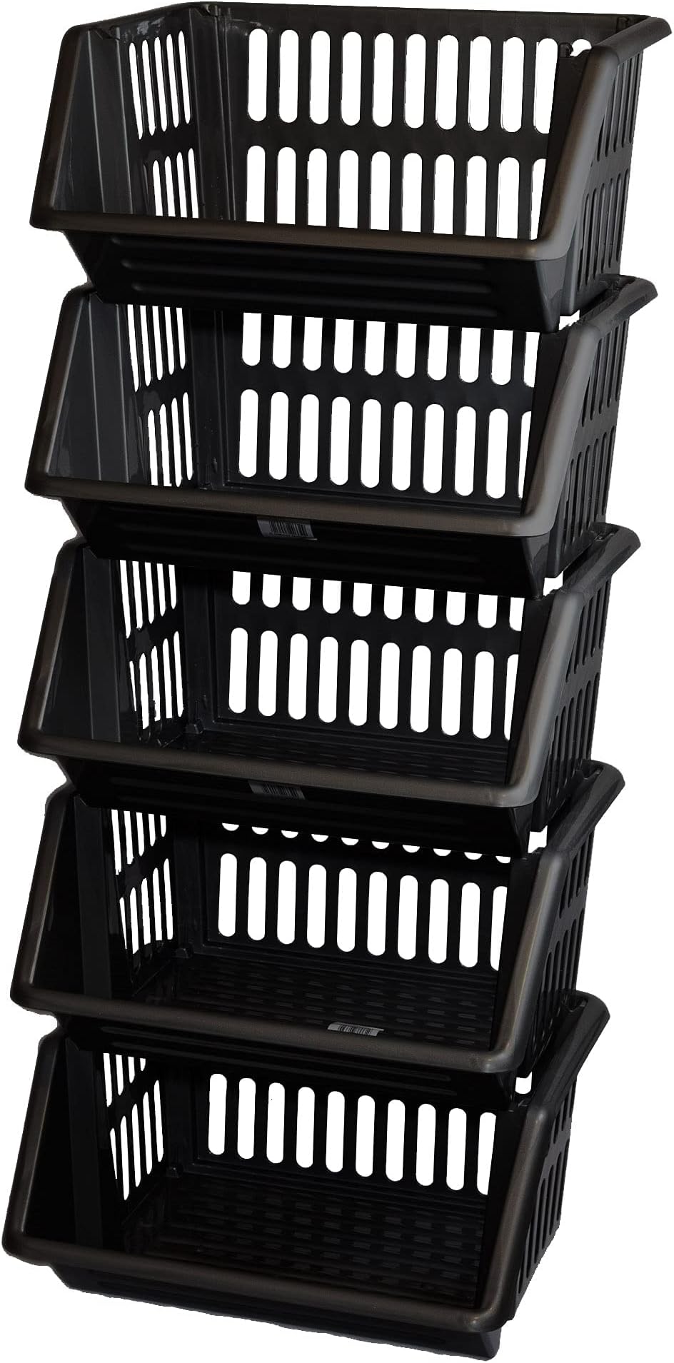 Large 5 Tier Stacking Baskets Storage Veg Rack Plastic Stackers, Black ...