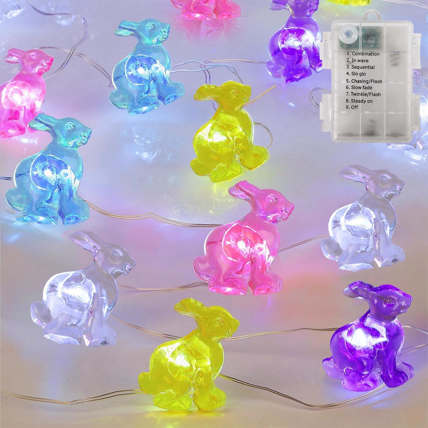 WATERGLIDE 1 Pack 16FT 50LED Colorful Bunny String Fairy Lights ...