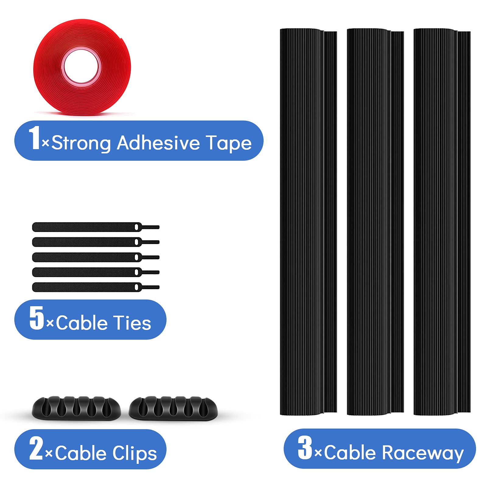 3Pack Black J Channel Cable Trunking Kit, Under Desk Cable Management ...