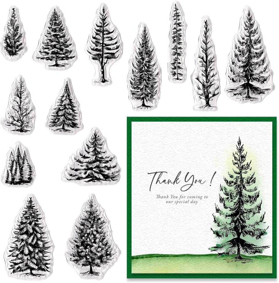 Amazon.com: Large Trees Clear Stamps for Card Making, Forest Woods ...