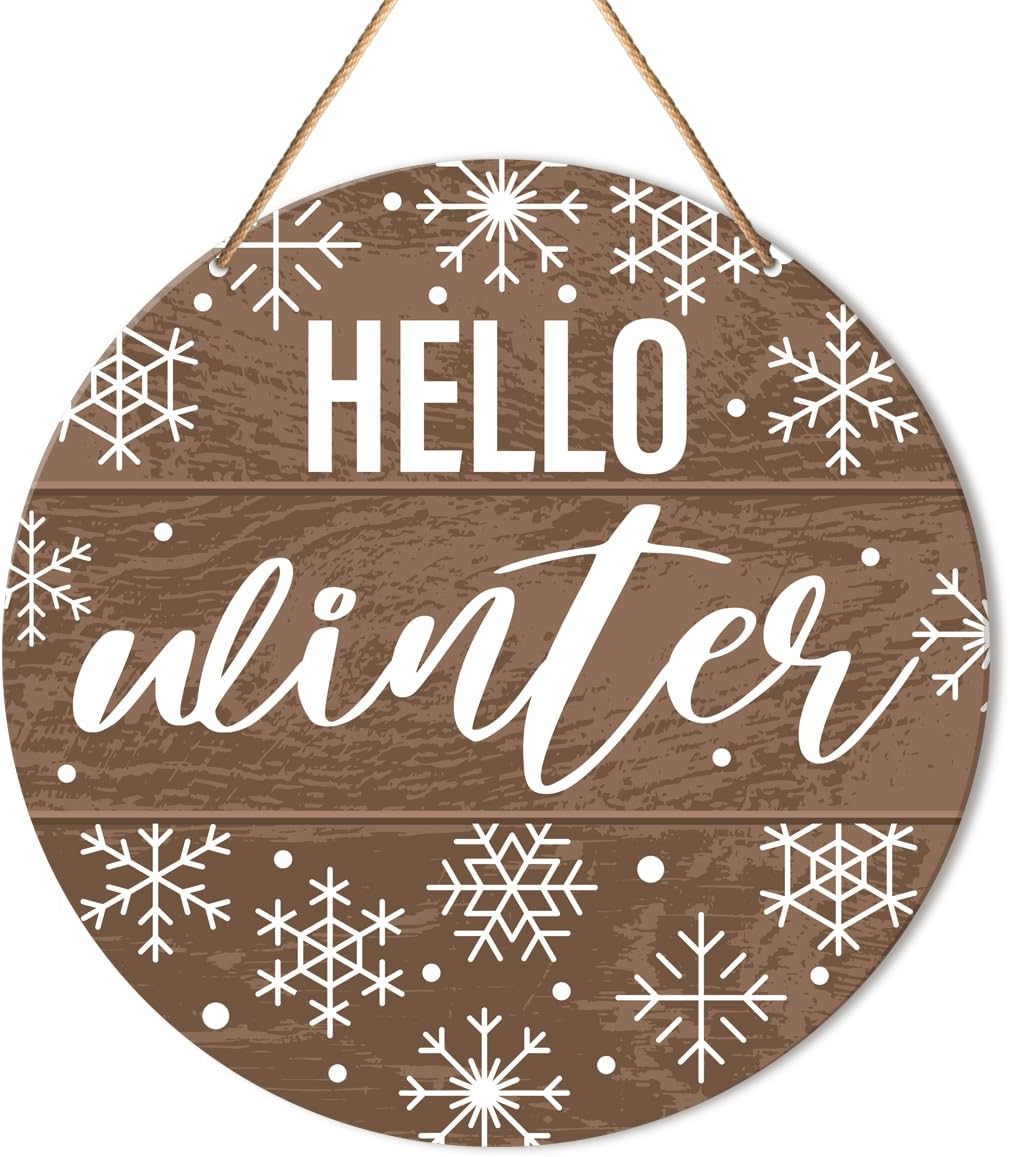 Amazon.com: Muktoujaumai Hello Winter Sign Front Door Decor, Christmas ...