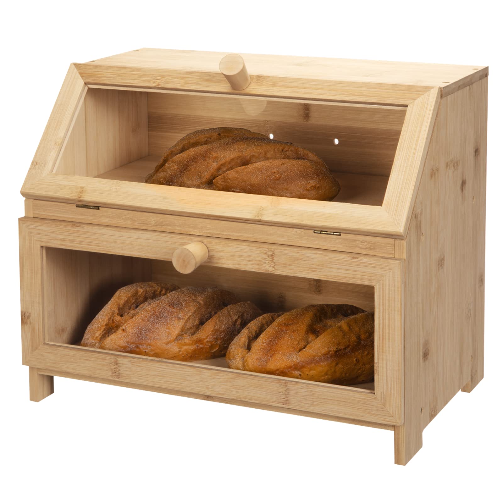 HAPOO Bread Box for Kitchen Countertop Large Bamboo Bread Box Double ...