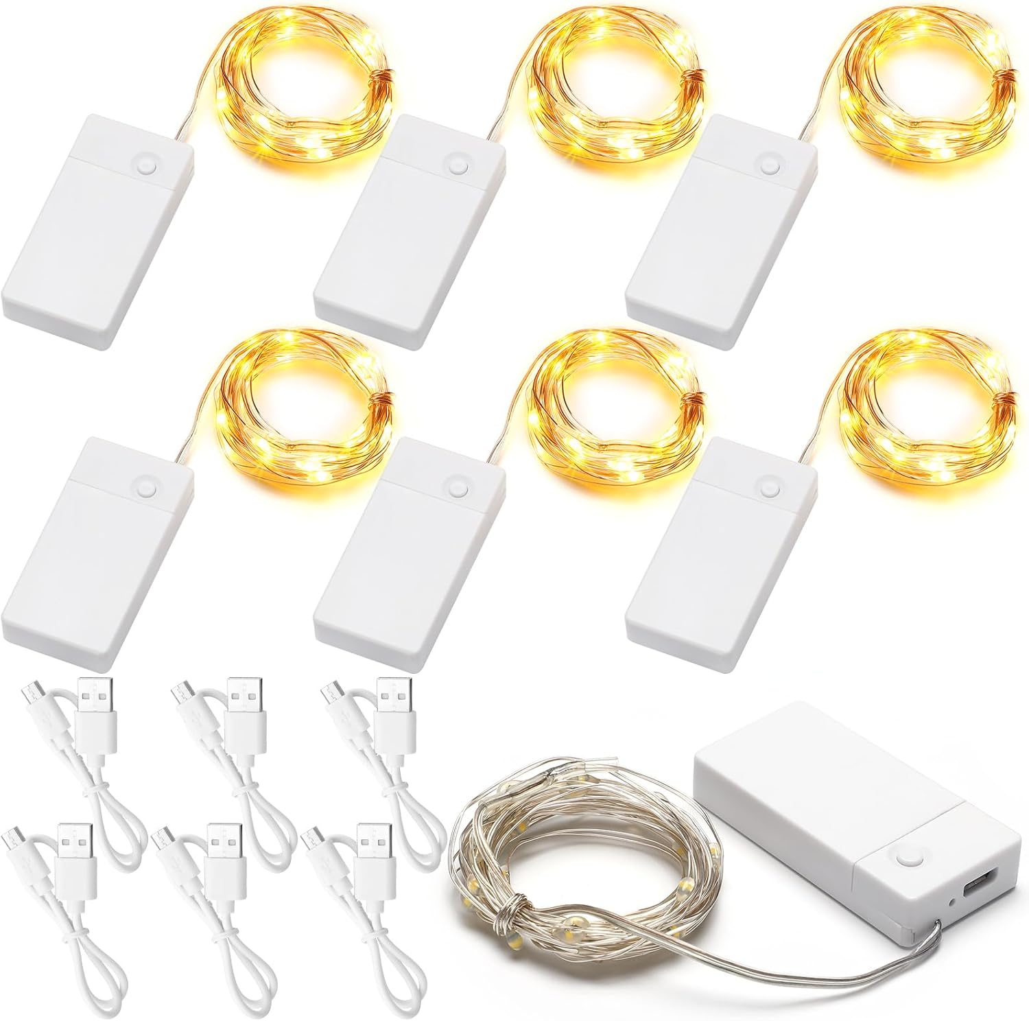 Amazon.com: Glooglitter 6 Pack Rechargeable String Fairy Lights 10ft 30 ...