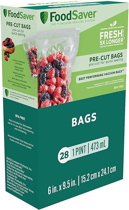 Amazon.com: FoodSaver 1-Pint Precut Vacuum Seal Bags with BPA-Free ...