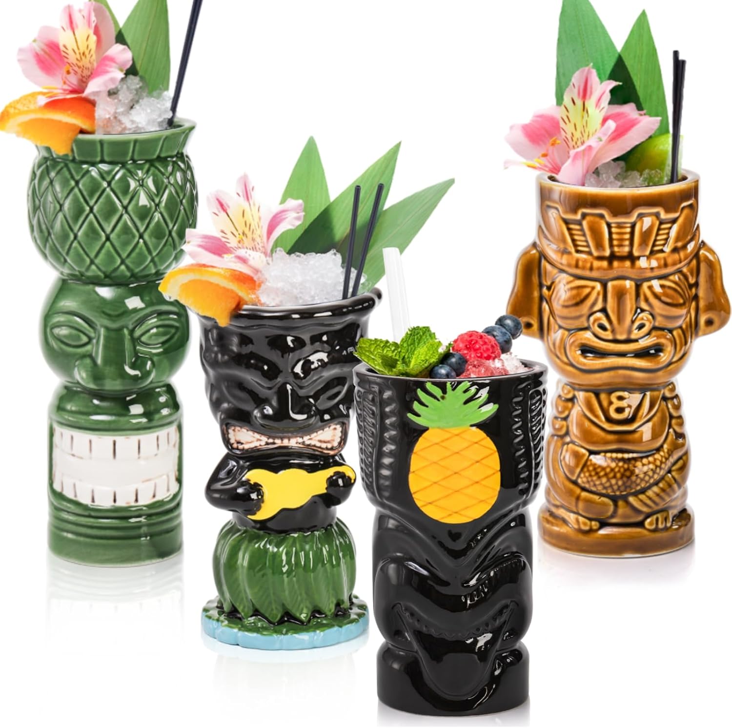 Amazon.com | Goaste 4 Pack Ceramic Tiki Mugs, Large Hawaiian Tiki ...