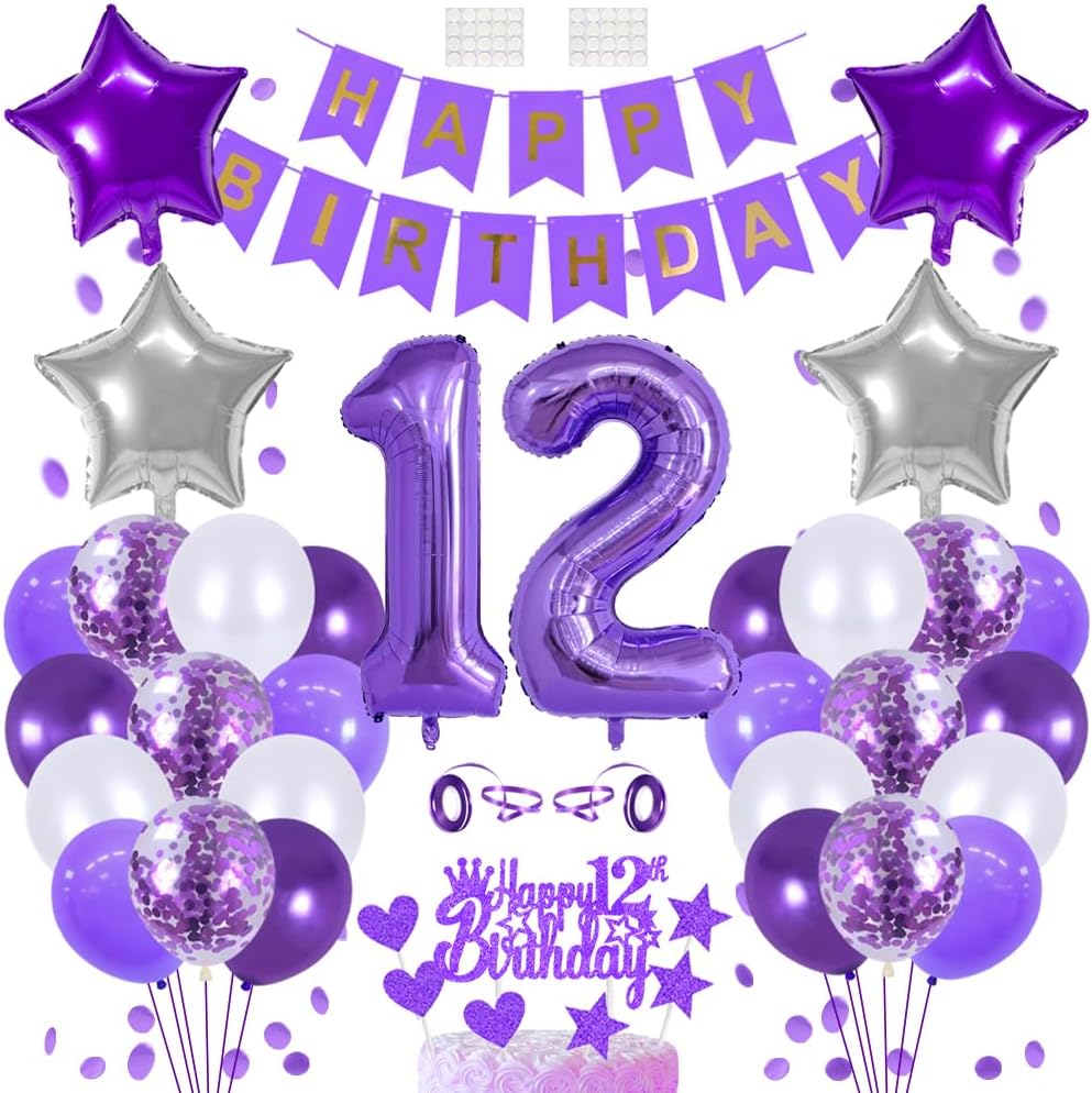 Amazon.com: 12th Birthday Decoration Banner, Balloons, Garland, Cupcake ...