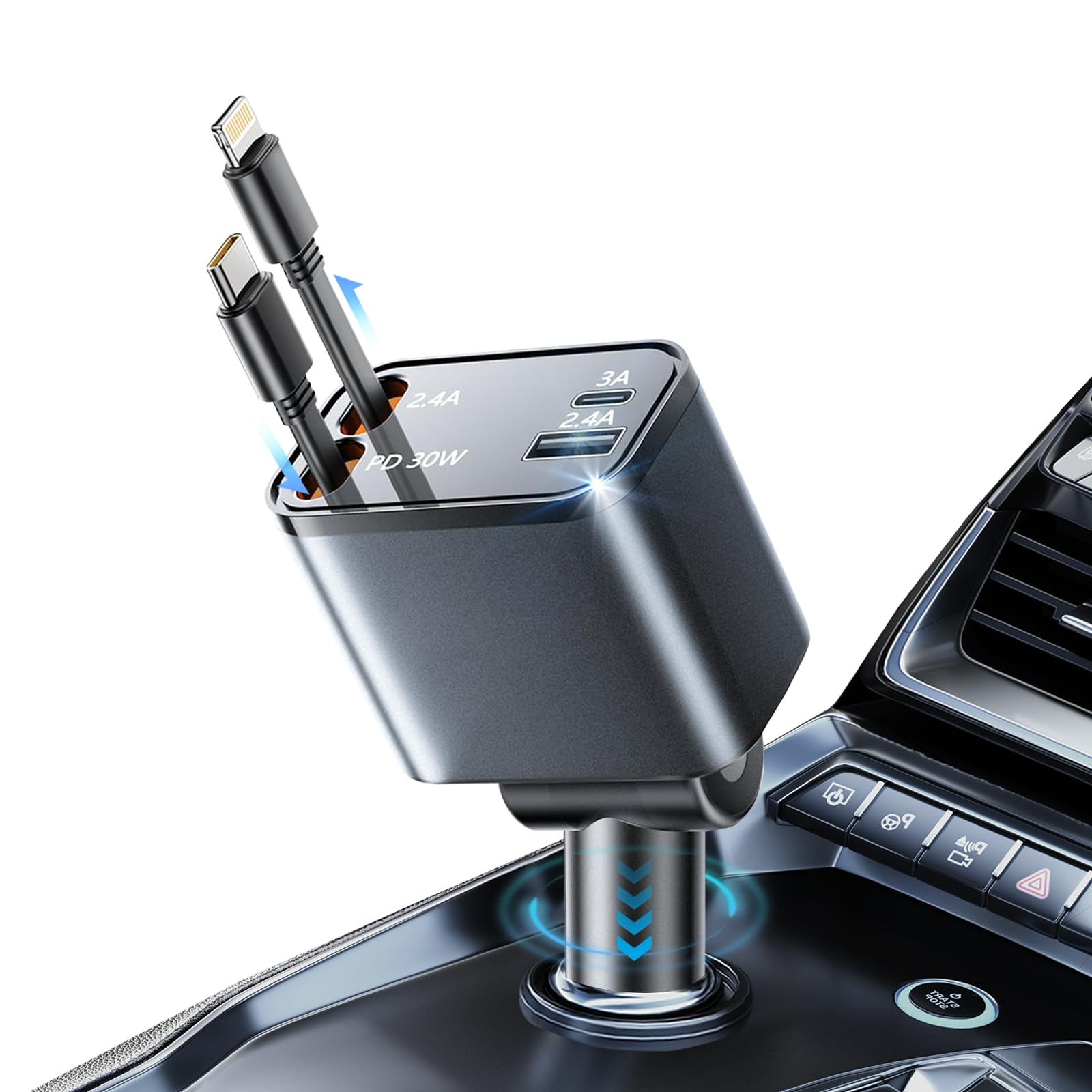 Amazon.com: Retractable Car Charger USB C, 4 in 1 Retractable Car ...