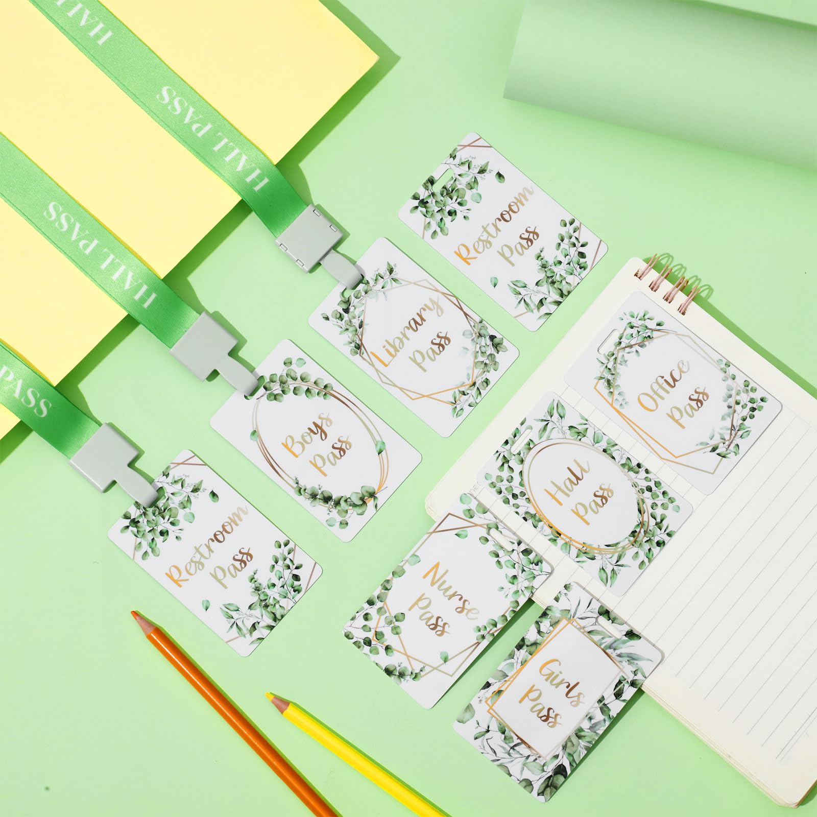 Snapklik.com : 8 Set PVC Hall Pass Lanyards Eucalyptus Unbreakable Hall ...