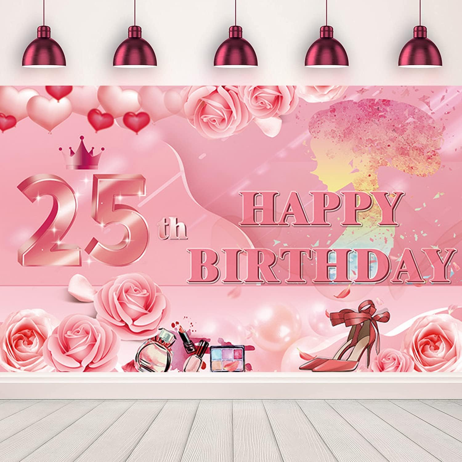 Amazon.com: Pink Happy 25th Birthday Banner Backdrop 25th Birthday ...