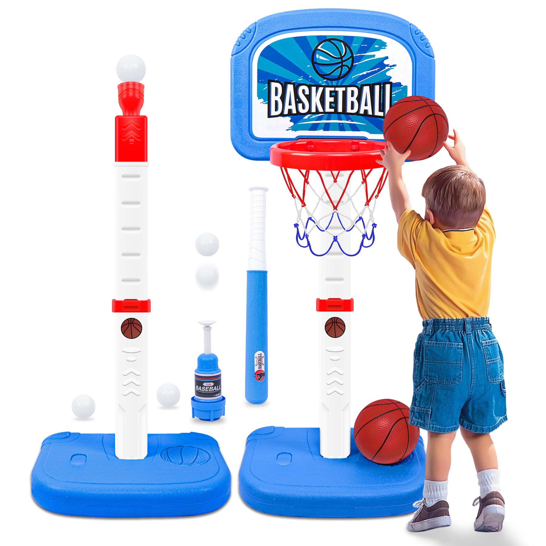 Amazon.com: 3 in 1 Toddler Basketball Hoop and T Ball Set for Age 1-3 ...
