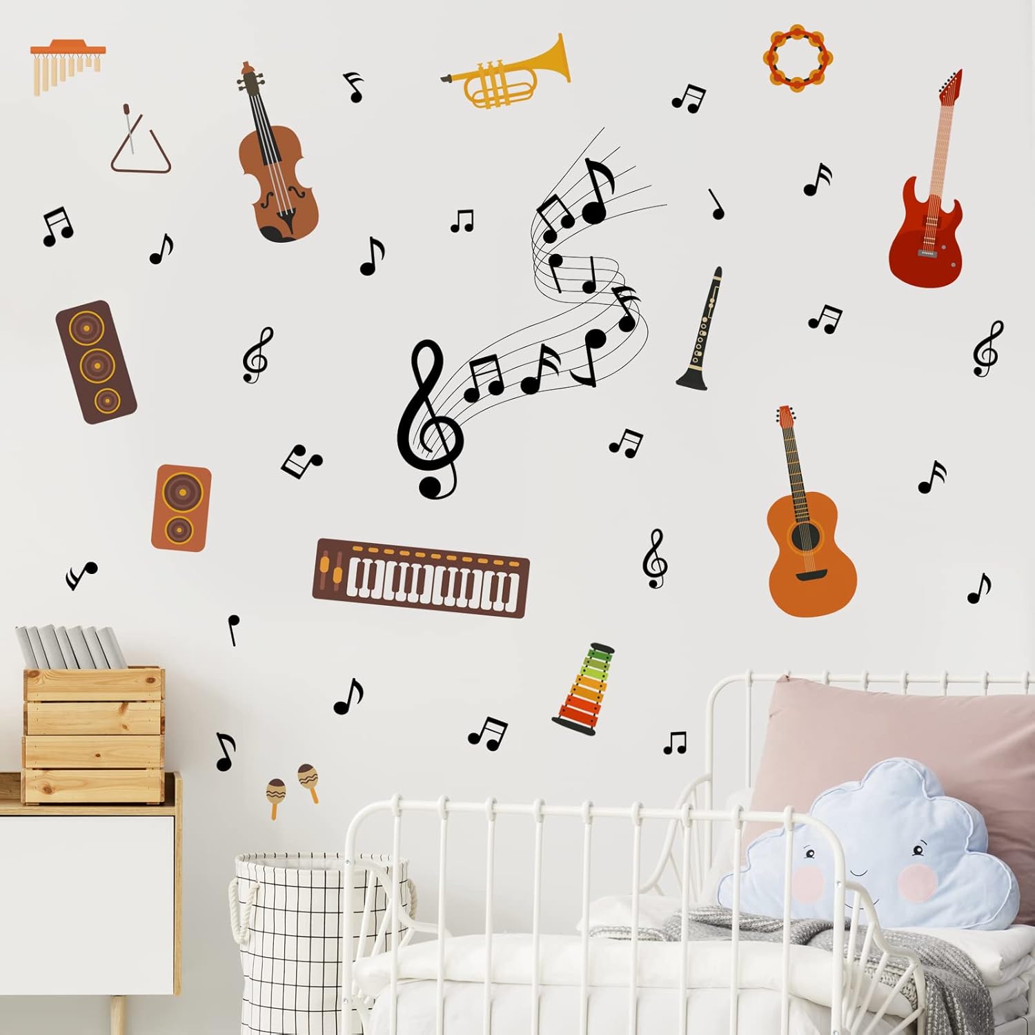 Amazon.com: PLIGREAT Musical Instruments Wall Decals, Musical Notation ...