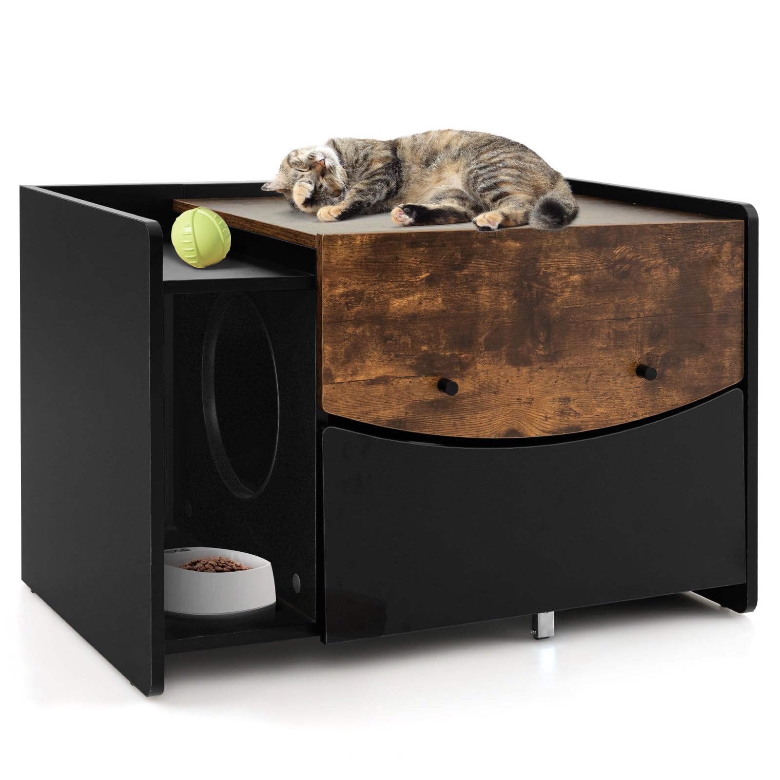 GYMAX Cat Litter Box Enclosure, Hidden Kitty Washroom Storage Cabinet ...