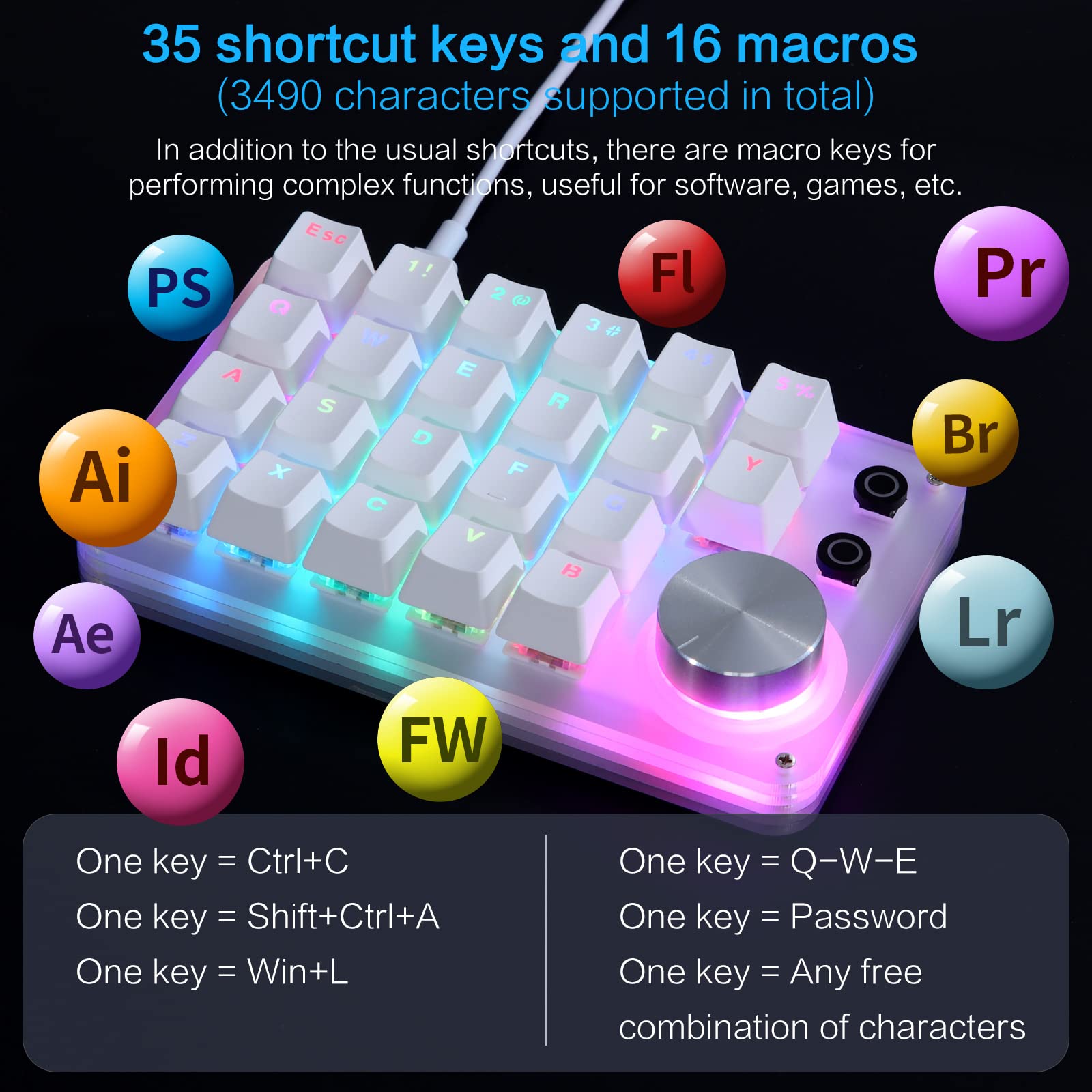 Snapklik.com : Koolertron One-Handed Macro Mechanical Keyboard, Single ...