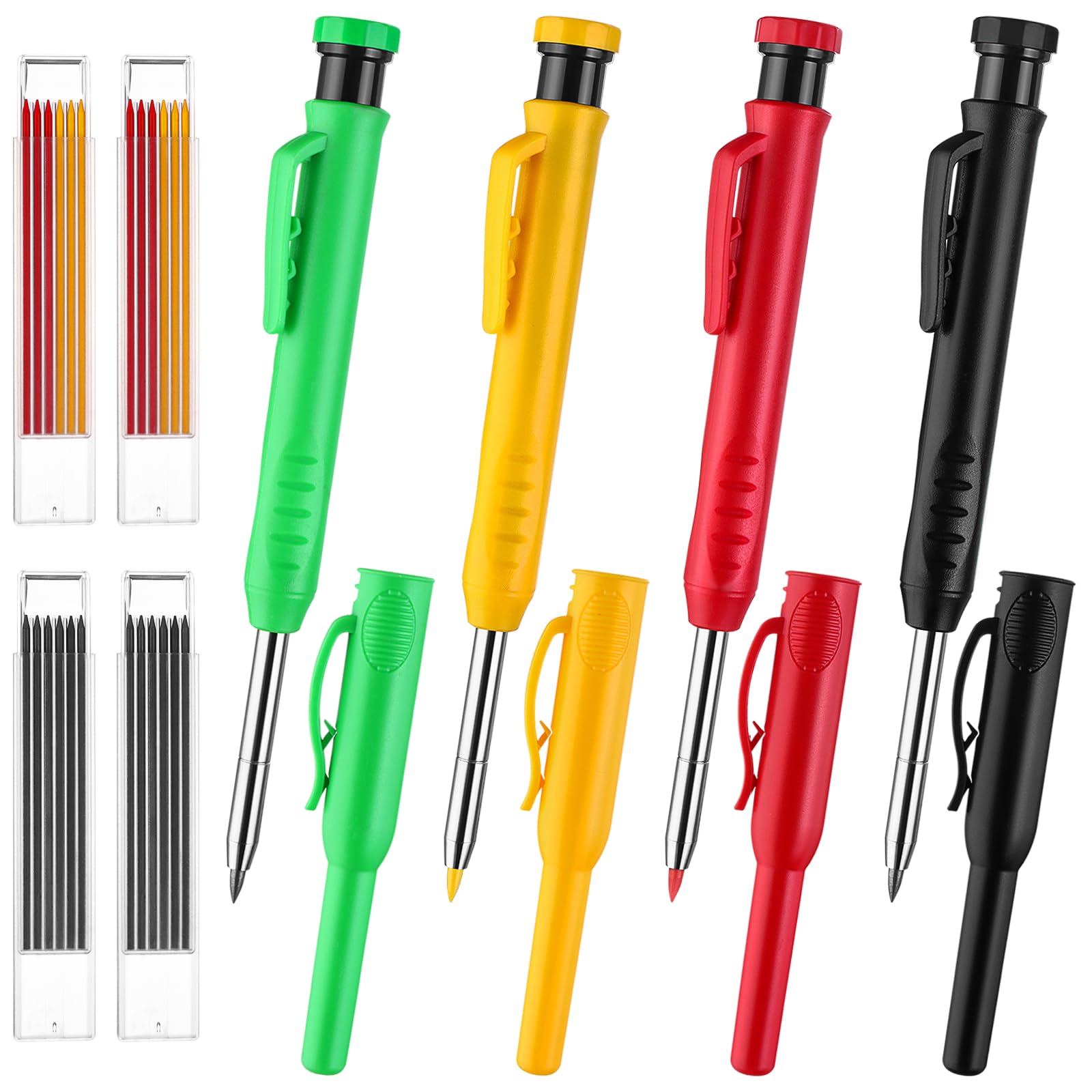 4 Pack Carpenter Pencils Set with 24 Refills, 2.8 mm Mechanical ...