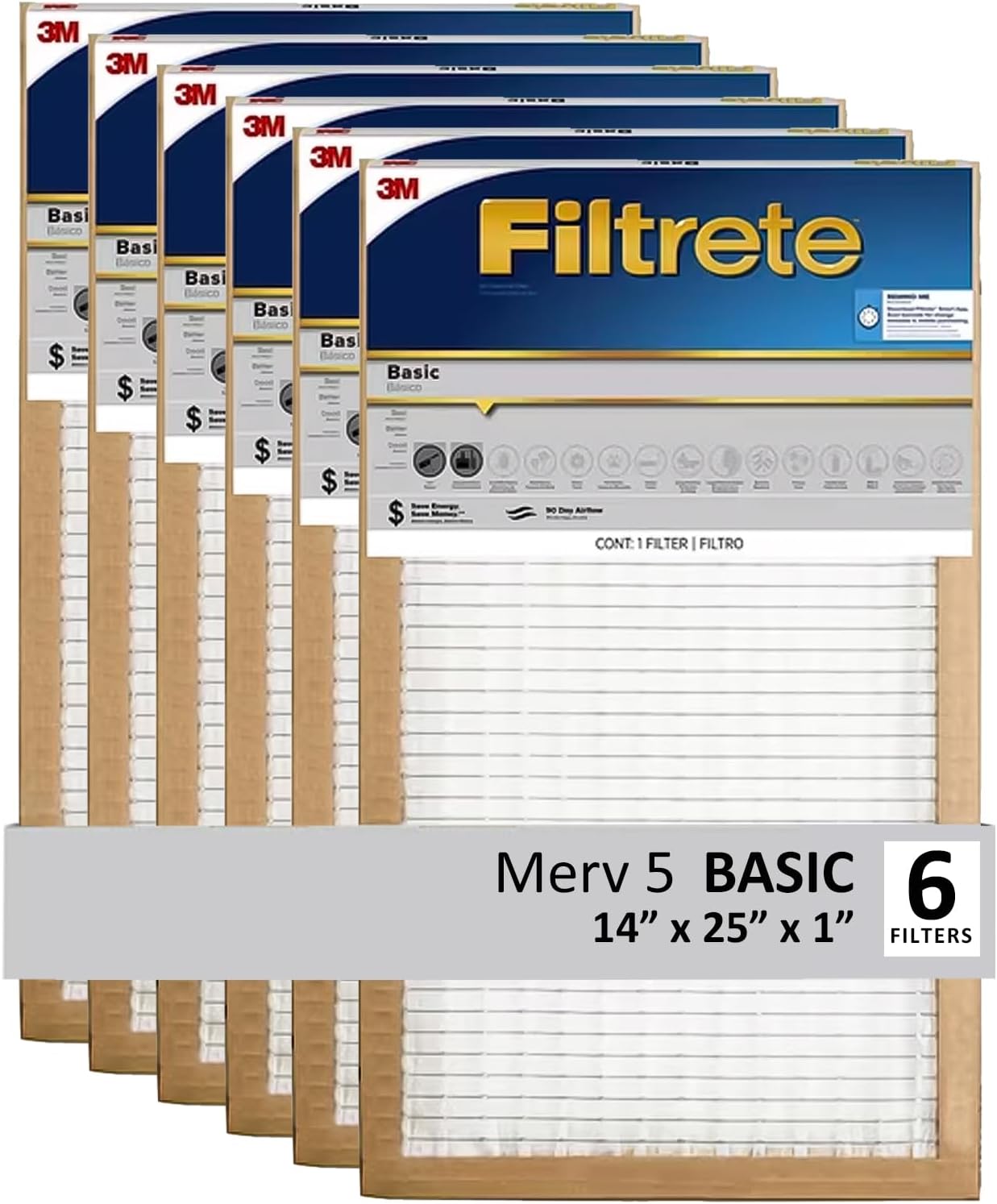 Filtrete 14x25x1 Air Filter, 3M MERV 5 HVAC AC Furnace Filter ...