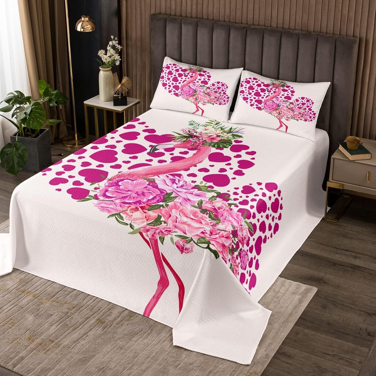 Amazon.com: Erosebridal Flamingo Quilt Queen Cute Flamingos Bedspread ...