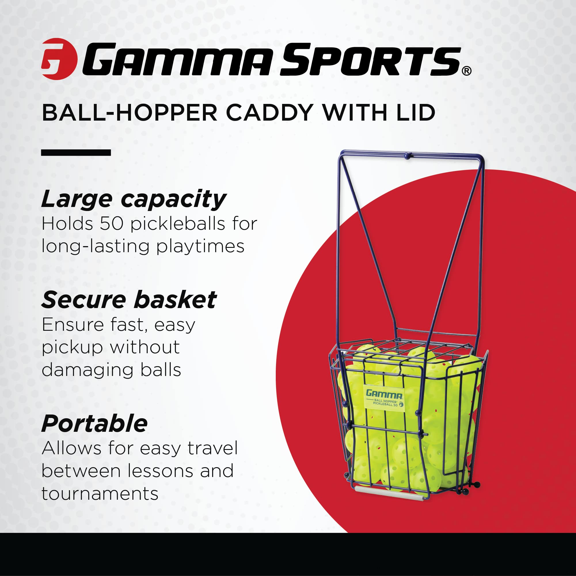 GAMMA Sports Pickleball Ballhopper Caddy with Lid, Steel Durable Basket ...