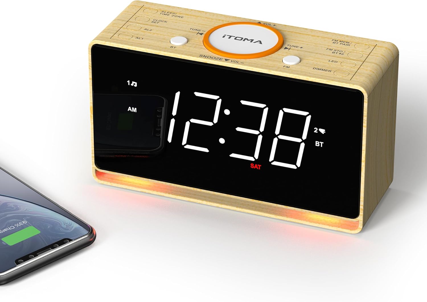 iTOMA Radiowecker, 1,4-Zoll-Uhr mit weißer LED-Anzeige, Bluetooth, UKW ...
