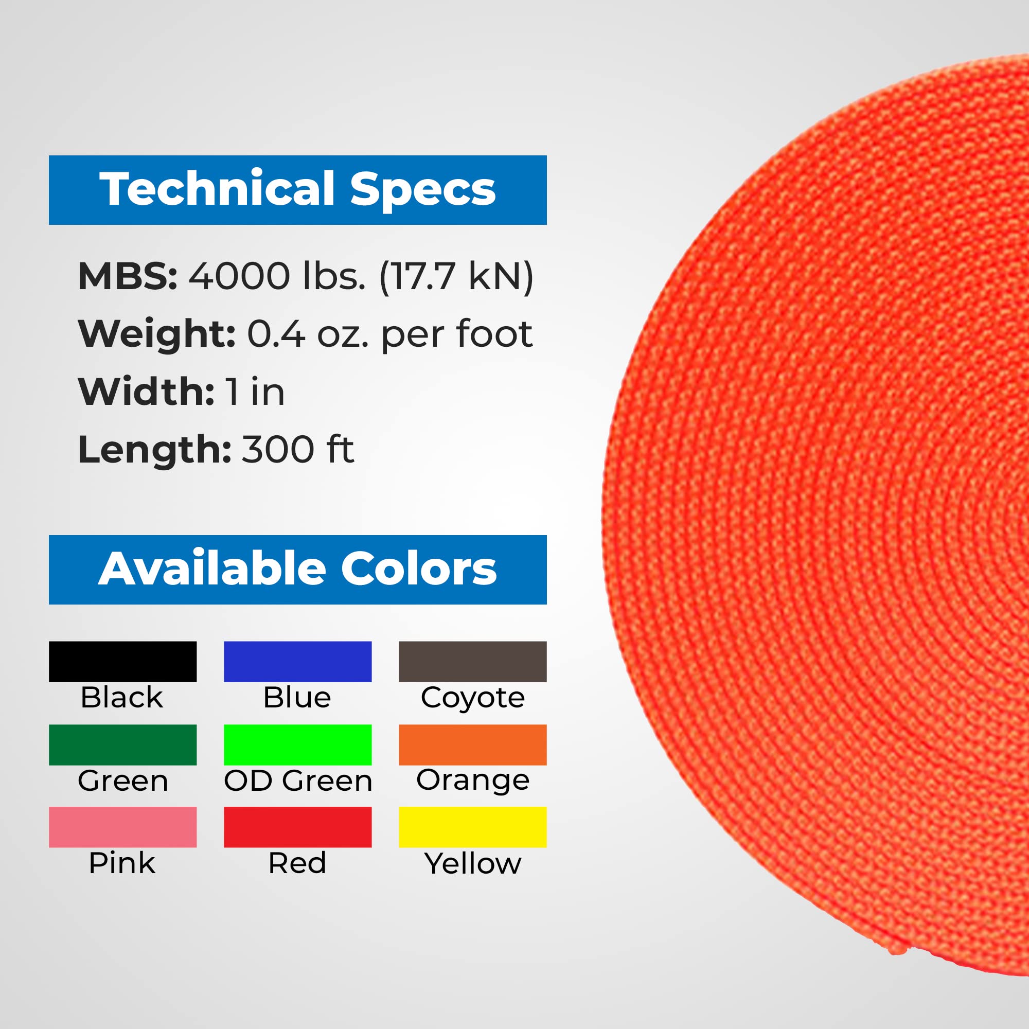 Snapklik.com : Rock-N-Rescue Heavyweight Nylon Tubular Webbing - 100 Feet