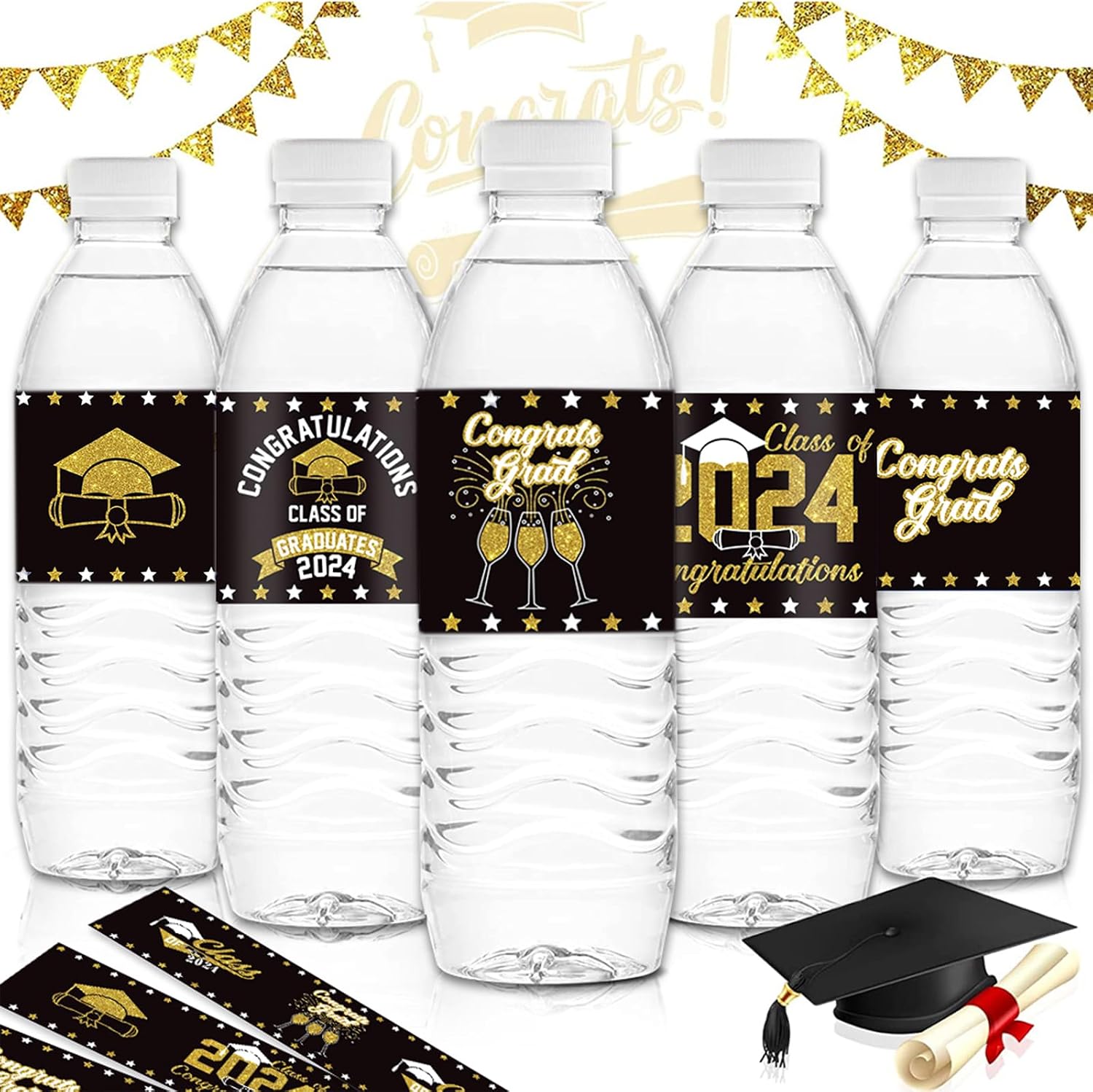Amazon.com: 2024 Graduation Decorations Water Bottle Labels Stickers 15 ...