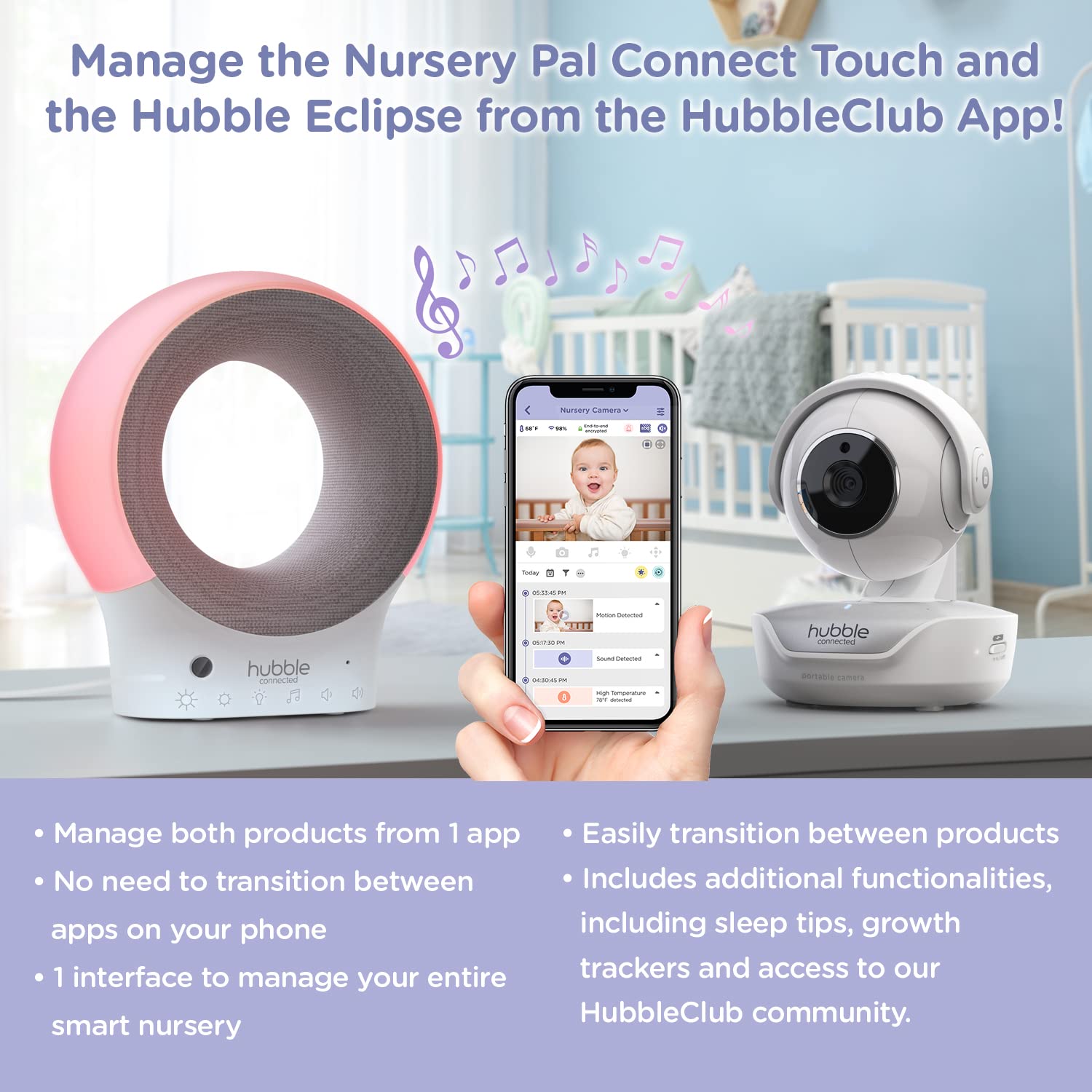 HUBBLE CONNECTED Eclipse Sound Machine and Nursery Pal Touch Bundle; 5" Smart WiFi Baby Monitor ...