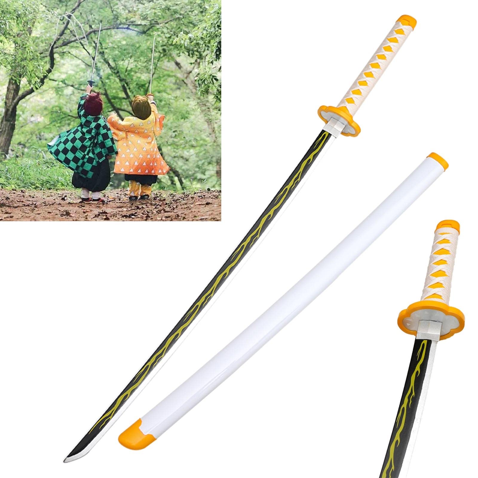 Buy FBAM1 Demon Slayer Cosplay Weapon Prop Agatsuma Zenitsu Wooden ...