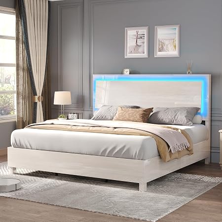 Amazon.com: LUXOAK High Gloss Bed Frame with LED Headboard, Queen ...