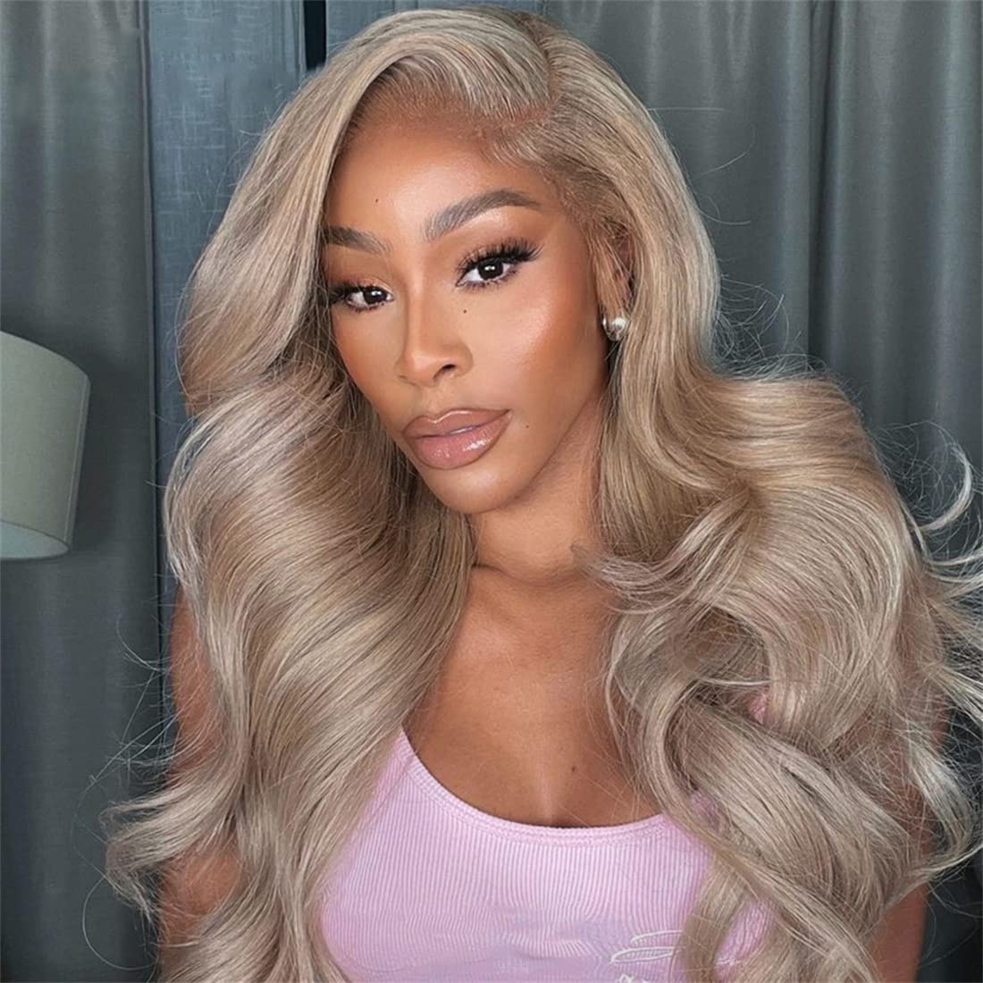 Amazon.com : Ash Blonde with Silver Gray Highlight Lace Front Wig Human ...
