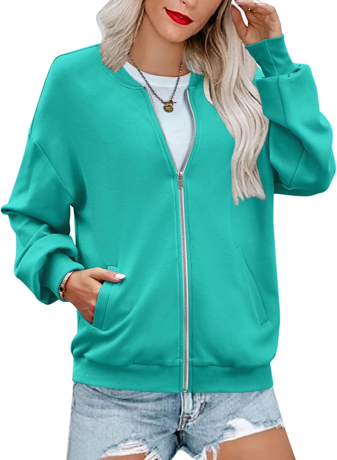 ORANDESIGNE Women's Zip Up Color Block/Solid Color Sweatshirt Long ...