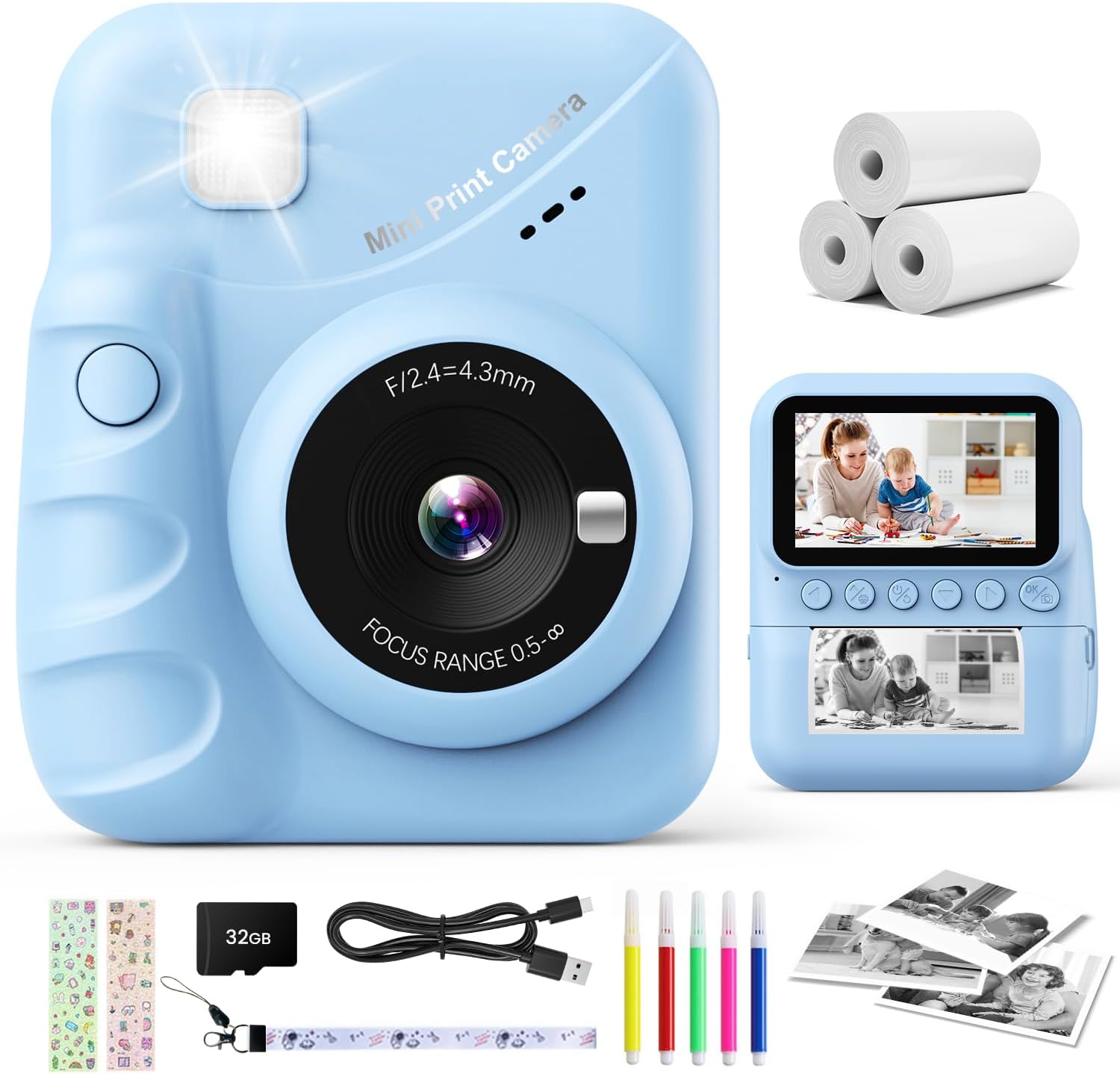 CalineGam Kids Camera Instant Print, 3.0'' Screen 48MP Photo Camera for ...