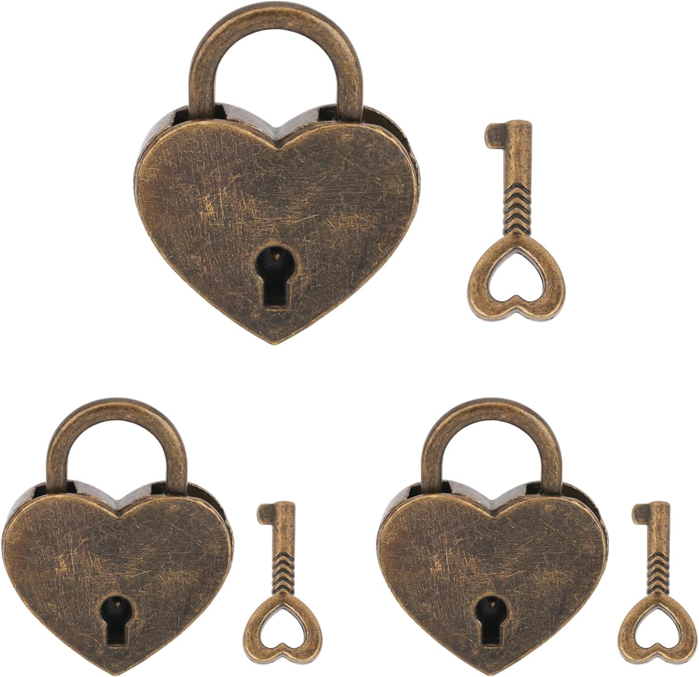 Grevosea 2 Pcs Mini Antique Padlock, Heart Shaped Padlock with Key ...