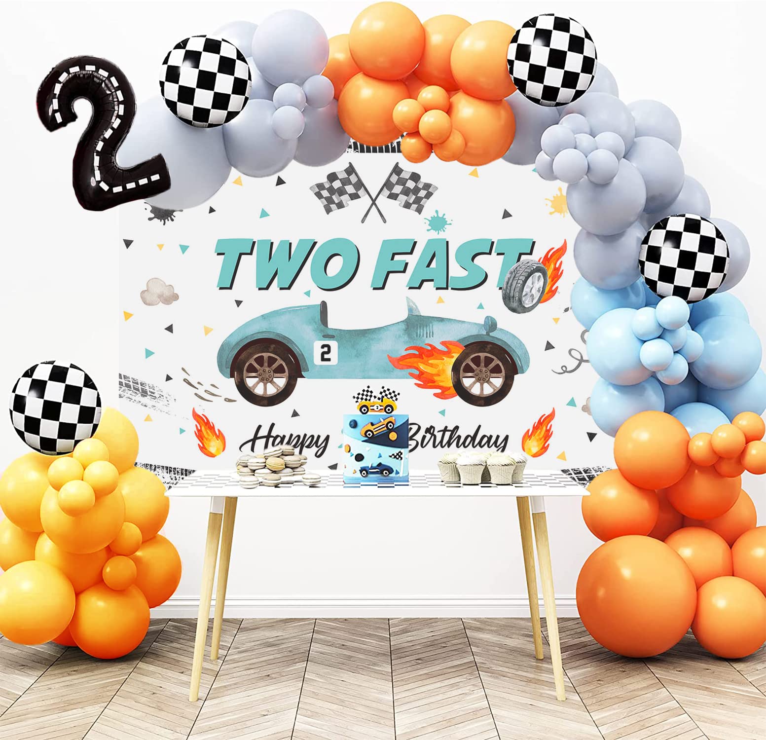 Two Fast Race Car Birthday Banner - Two Fast Birthday Decorations,Race ...