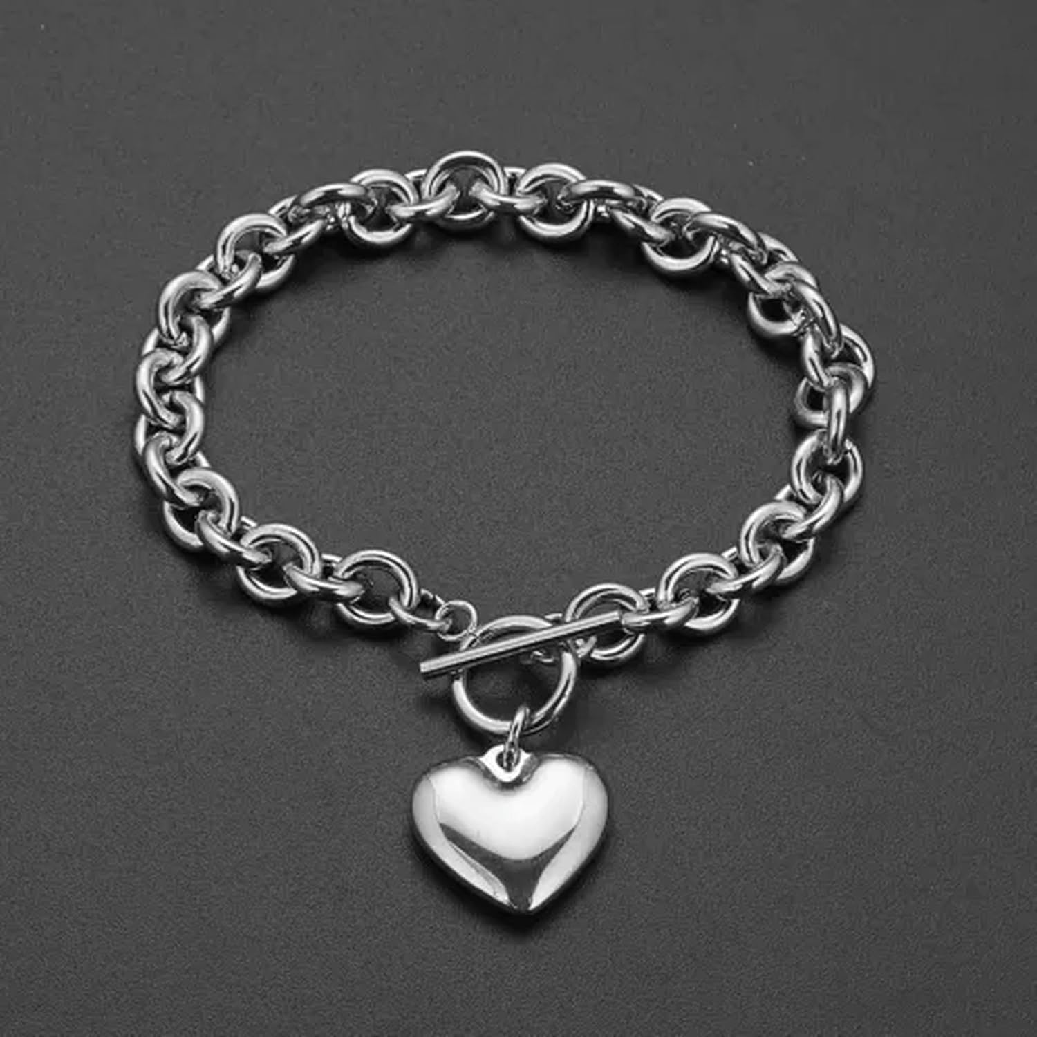 Amazon.com: New 8mm Stainless Steel Lover Heart Charms Bracelet Oval ...