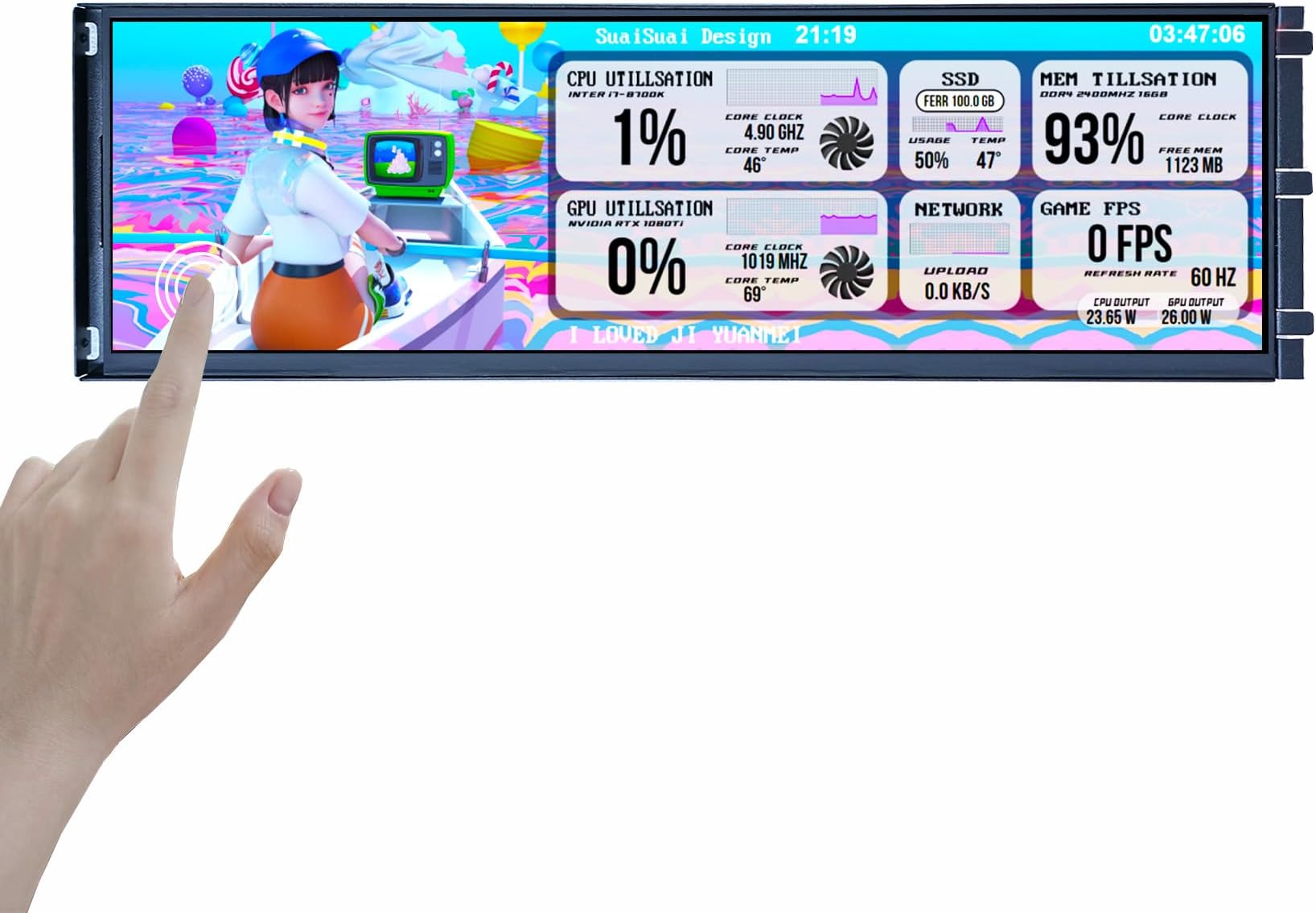 VSDISPLAY Y70 PC Case Monitor,14.5 inch 2560x720 2K IPS Touch LCD ...